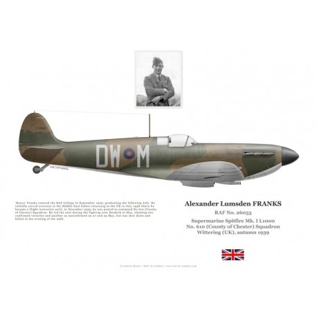 Alexander Franks, Spitfire Mk Ia L1000, CO No 610 Squadron RAF, 1939 ...